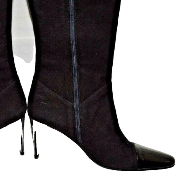 Escada | Shoes | Escada New Sz 7 B Black Suede Patent Leather Tall ...